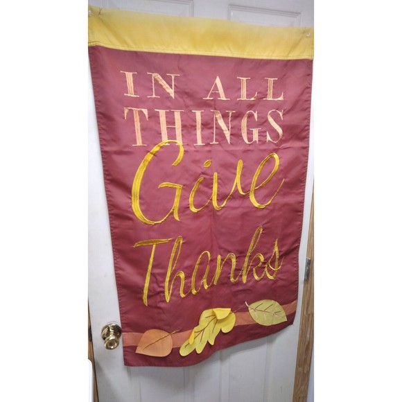 Accents | Fall Leaves Pumpkin Autumn Thanksgiving Give Thanks Flag ...